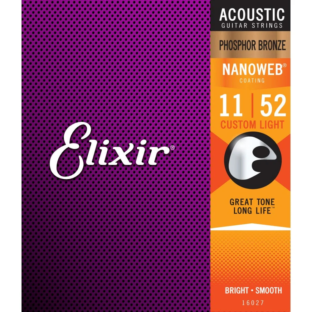 Elixir Nanoweb Phosphor Bronze 11-52 Acoustic Guitar Strings [16027 ...